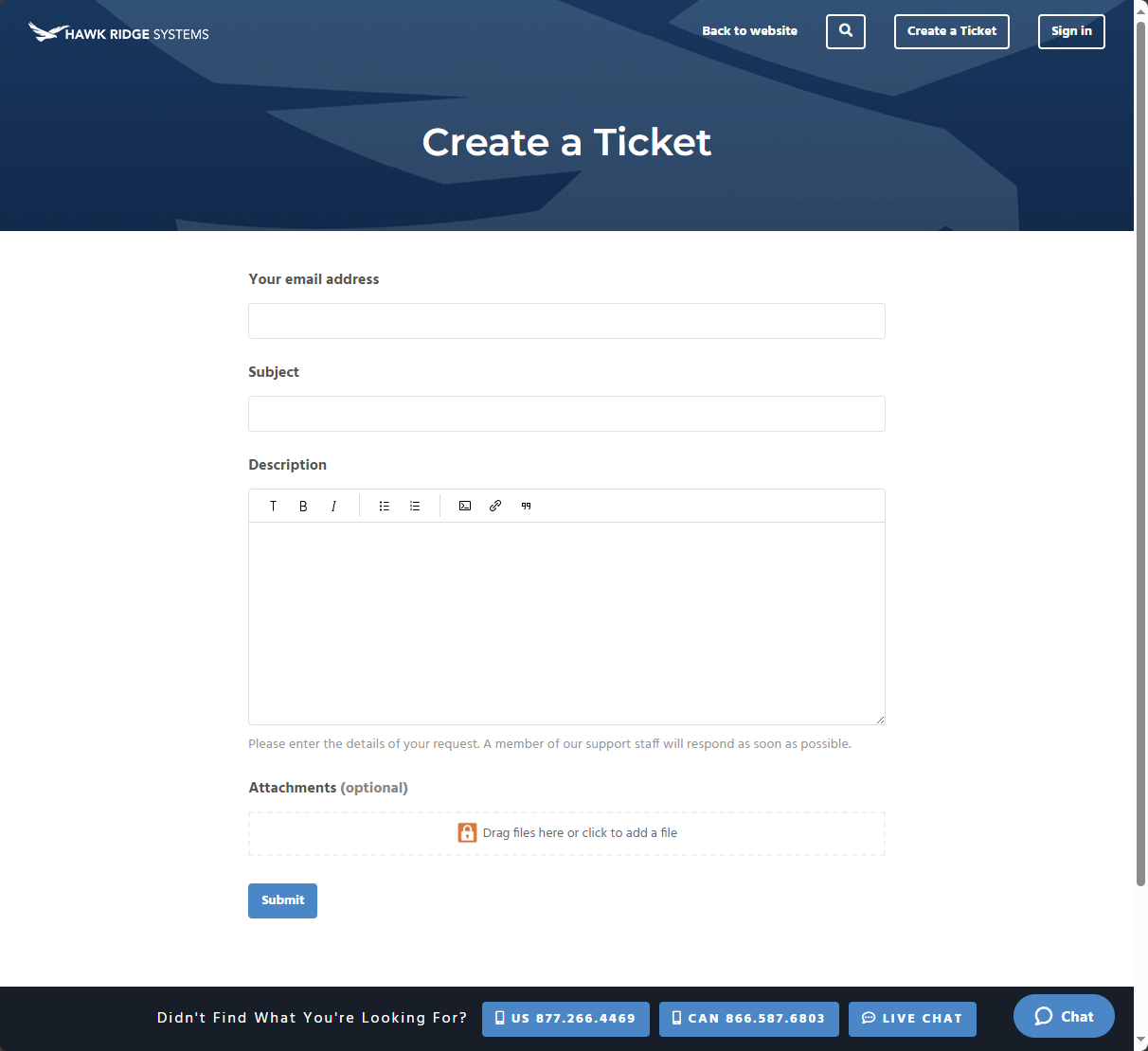 How to Contact Hawk Ridge Systems Technical Support by Submitting a ...