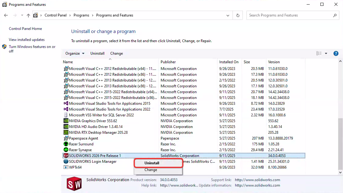 How To Uninstall And Remove SOLIDWORKS Products – Hawk Ridge Systems
