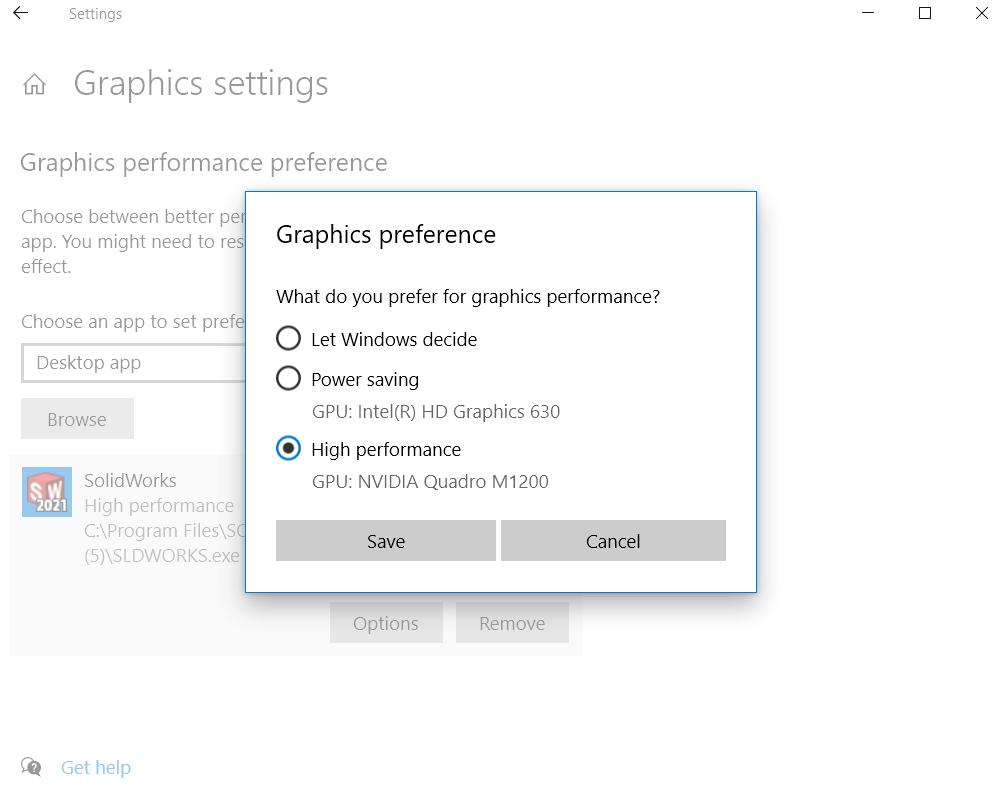 Set up SOLIDWORKS to use your High Performance Graphics Card – Hawk ...